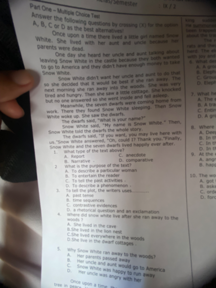 Part One - Multiple Choice Test Answer the | StudyX