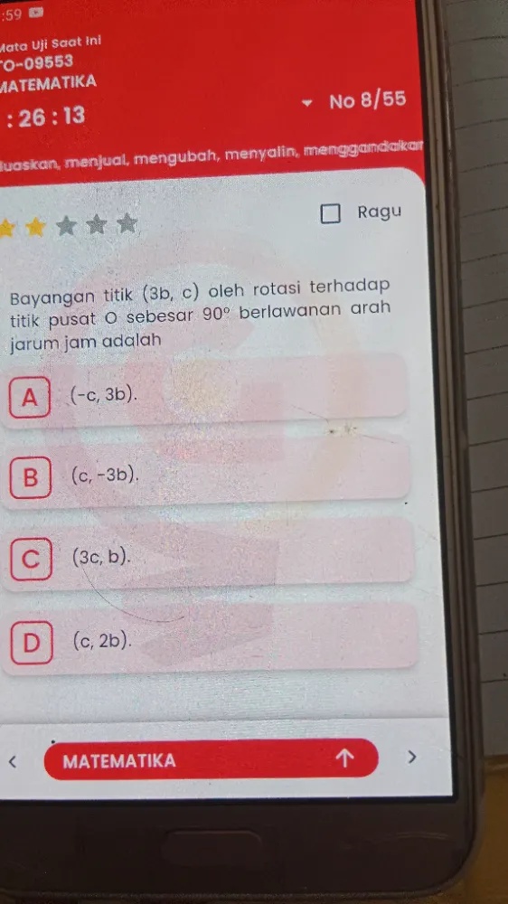 Bayangan titik (3b, c) oleh rotasi terhadap | StudyX
