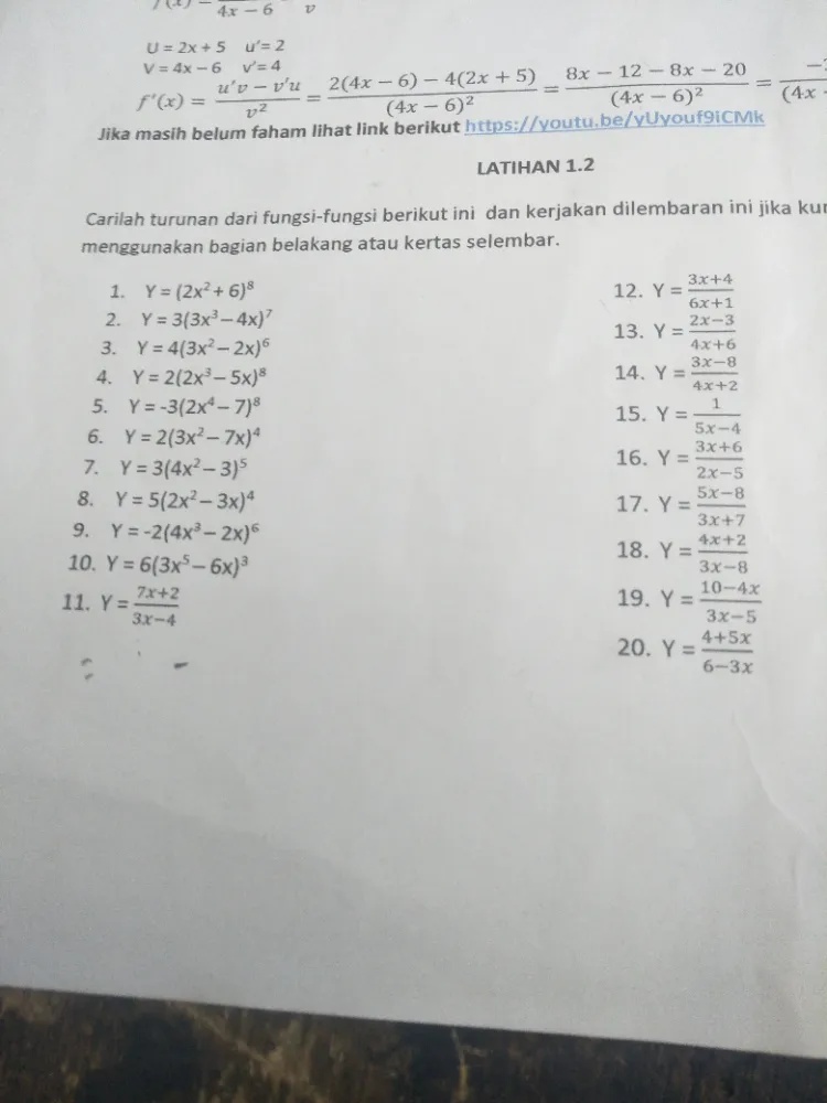 Carilah turunan dari fungsi-fungsi berikut | StudyX