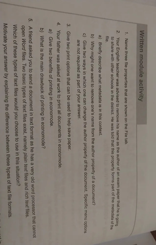 Written module activity 1 Name three file | StudyX