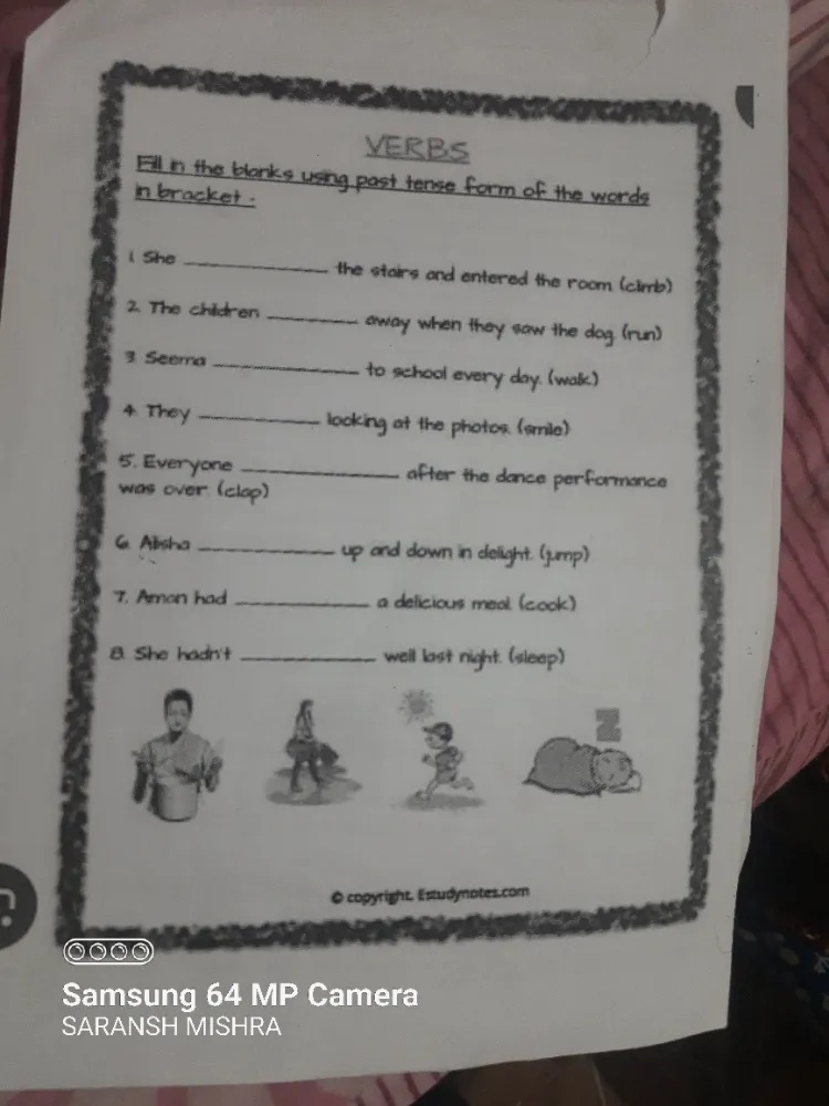 VERBS Fill in the blanks using past tense | StudyX