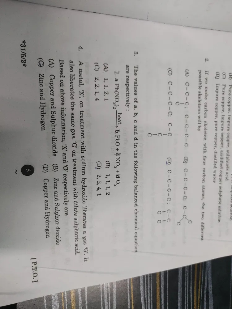 2. (B) Pure copper, impure copper, sulphuric | StudyX