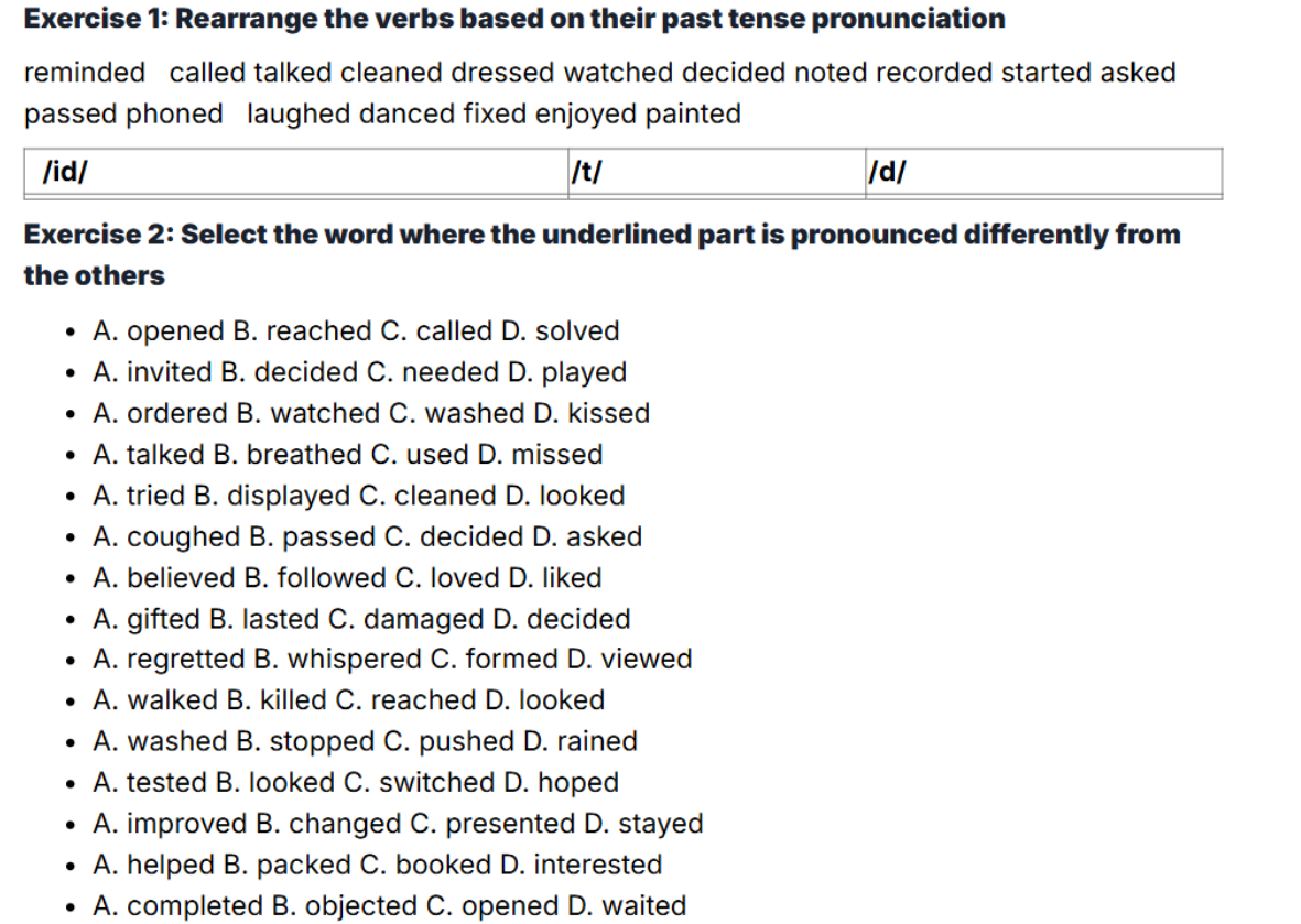 Exercise 1: Rearrange the verbs based on | StudyX
