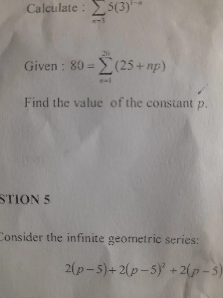 Calculate n=3 5(3)-n Given 80 = n=120 (25 | StudyX