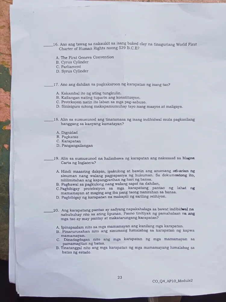 16. Ano ang tawag sa nakaukit sa isang baked | StudyX