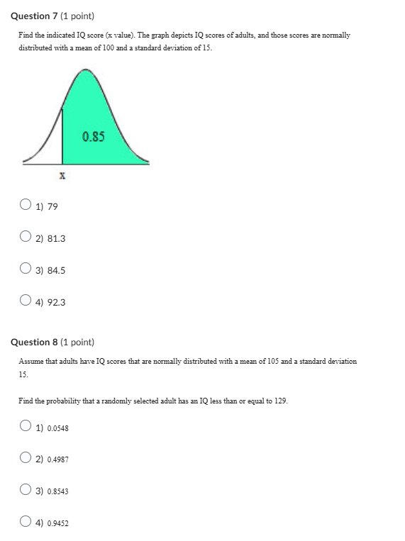 Question 7 (1 point) Find the indicated IQ | StudyX