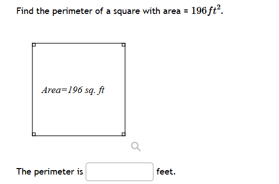 Find the perimeter of a square with area = | StudyX
