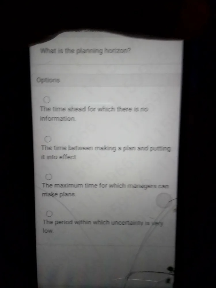 What is the planning horizon? Options Ο The | StudyX