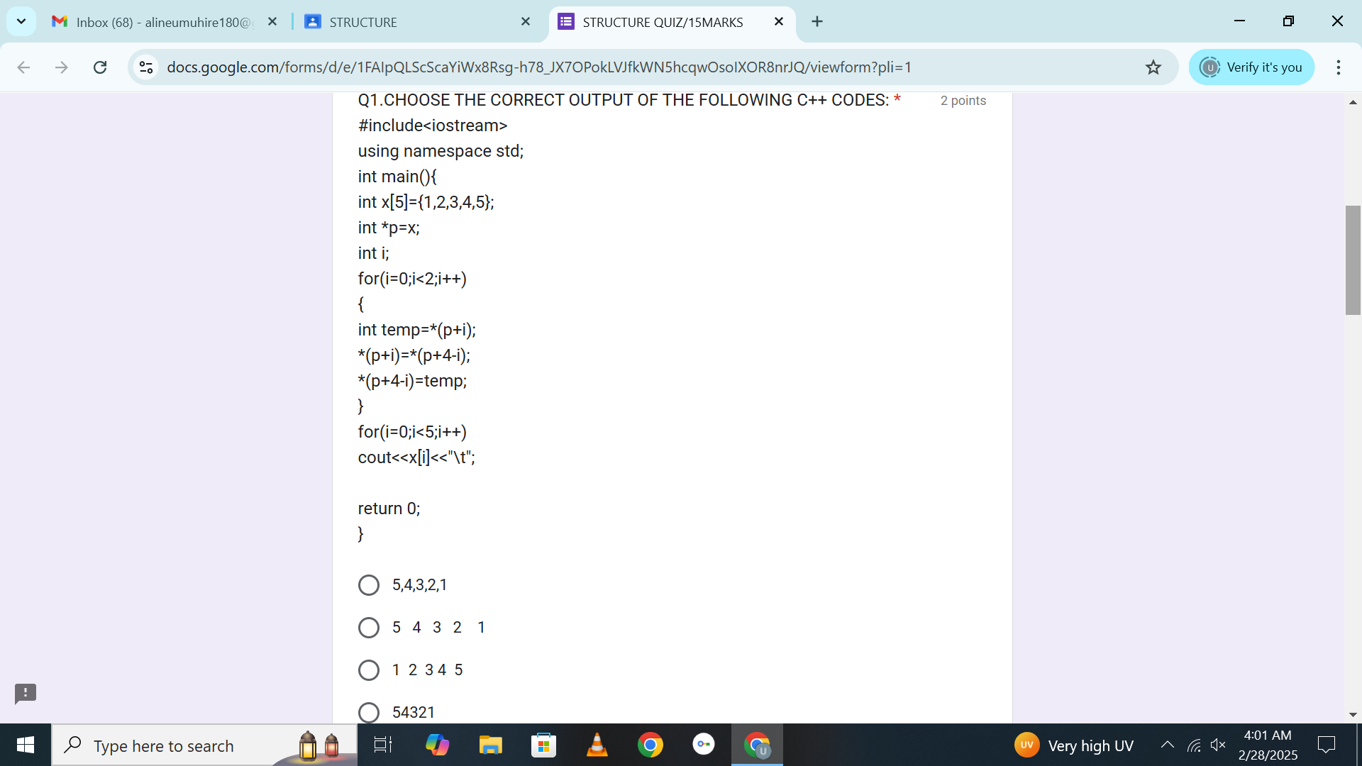 Q1. CHOOSE THE CORRECT OUTPUT OF THE | StudyX