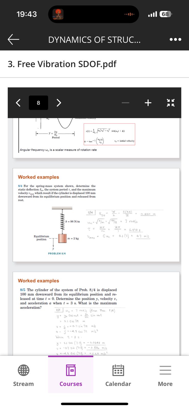 8/4 For the spring-mass system shown | StudyX