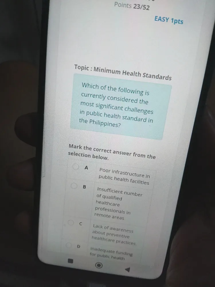 Topic Minimum Health Standards Which of the