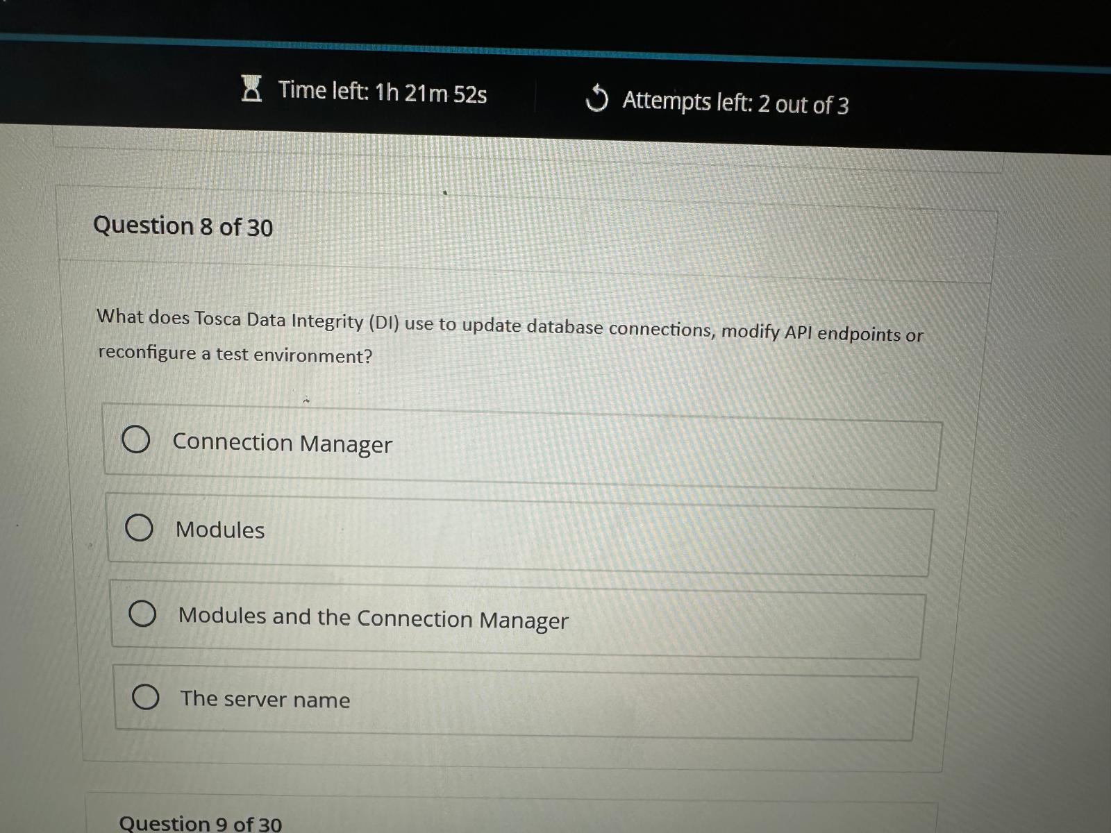 Question 8 of 30 What does Tosca Data
