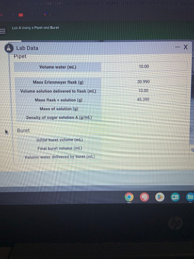 Lab 4 Using a Pipet and Buret Lab Data Pipet | StudyX