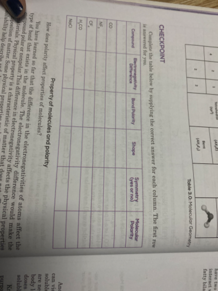 CHECKPOINT Complete the table below by | StudyX
