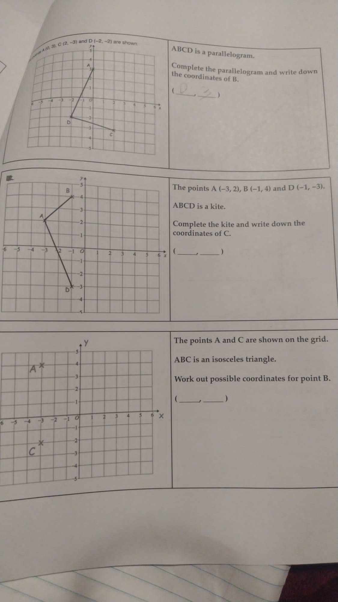 The points A (0, 3), C (2, -3) and D (-2, | StudyX