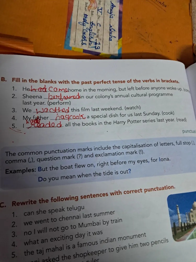 B. Fill in the blanks with the past perfect | StudyX