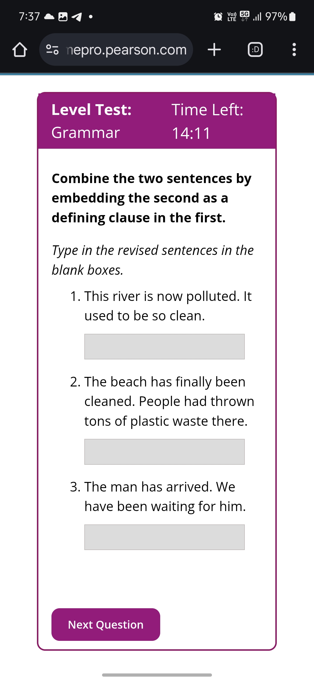 Combine the two sentences by embedding the | StudyX
