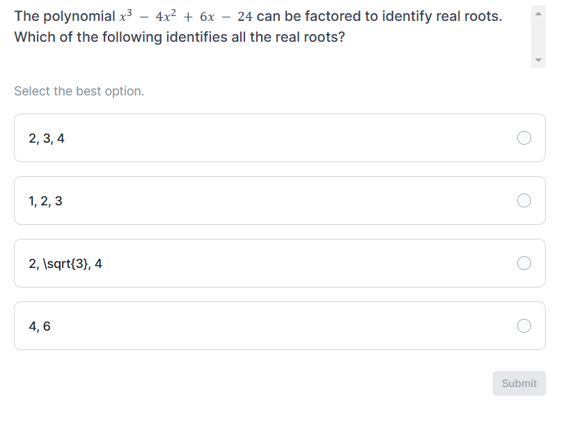 The polynomial $x^3 - 4x^2 + 6x - 24$ can be | StudyX
