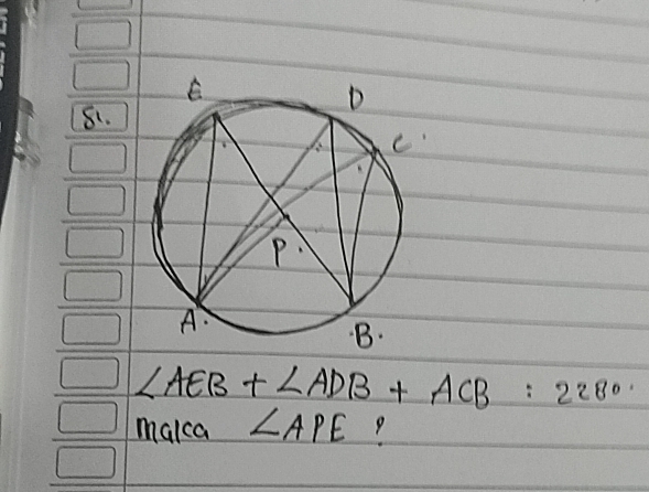 $ AEB + ADB + ACB = 228^o $ $ {Calculate }