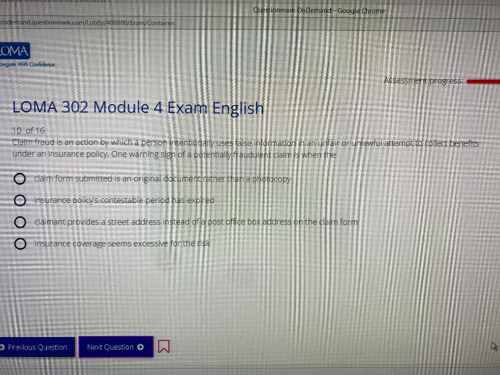 LOMA 302 Module 4 Exam English 10 of 16