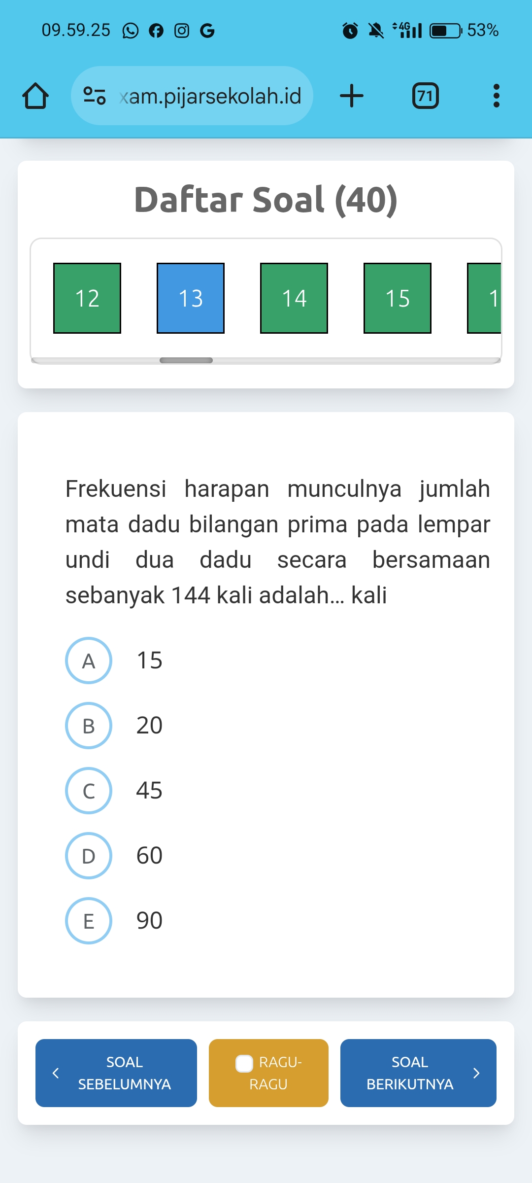 Frekuensi harapan munculnya jumlah mata dadu | StudyX