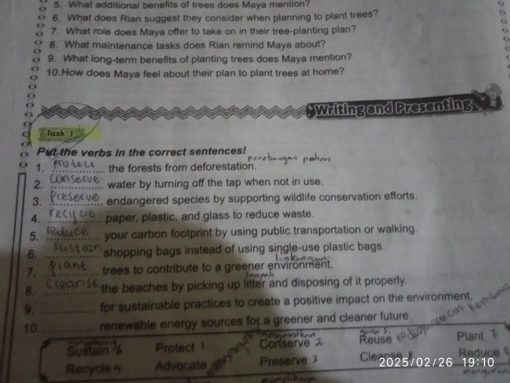 Task 1 Put the verbs in the correct | StudyX
