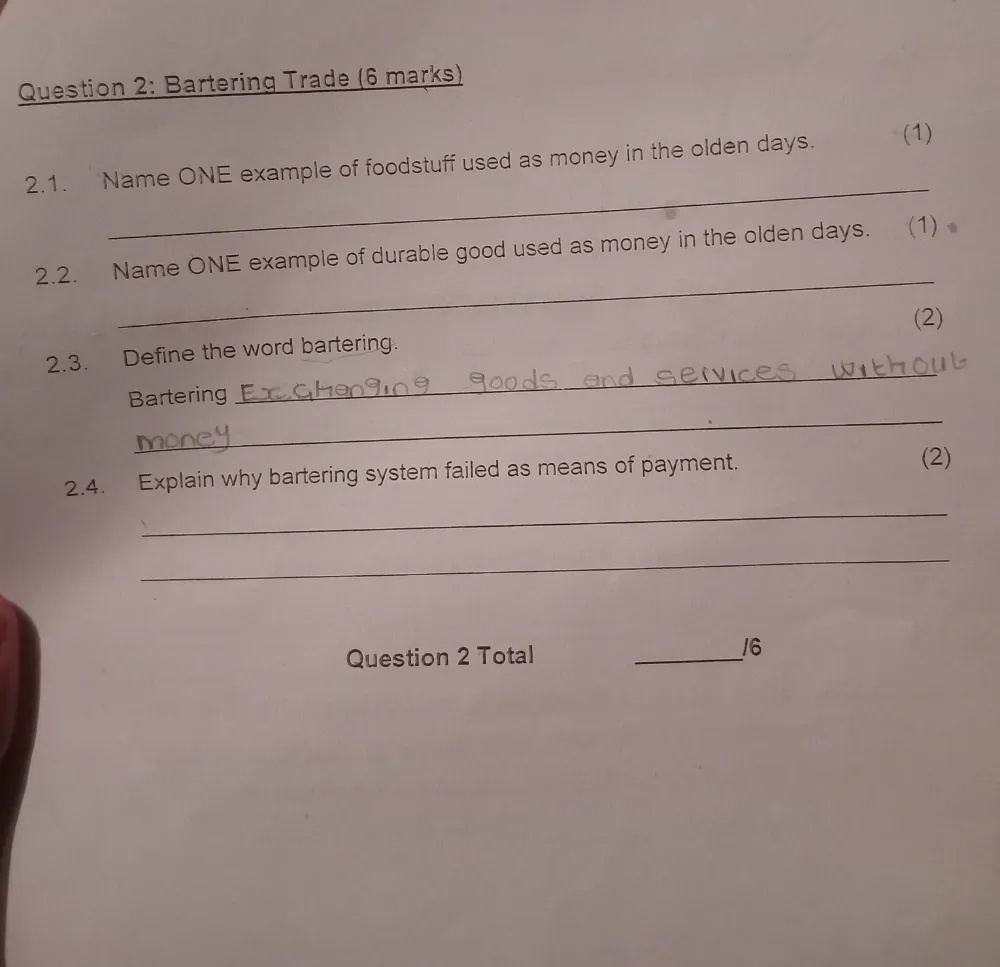Question 2: Bartering Trade (6 marks) 2.1.