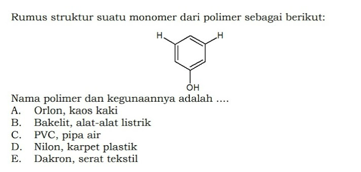 Rumus struktur suatu monomer dari polimer | StudyX