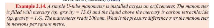 Example 214 A simple U-tube manometer is