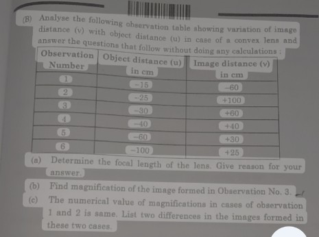 (B) Analyse the following observation table | StudyX
