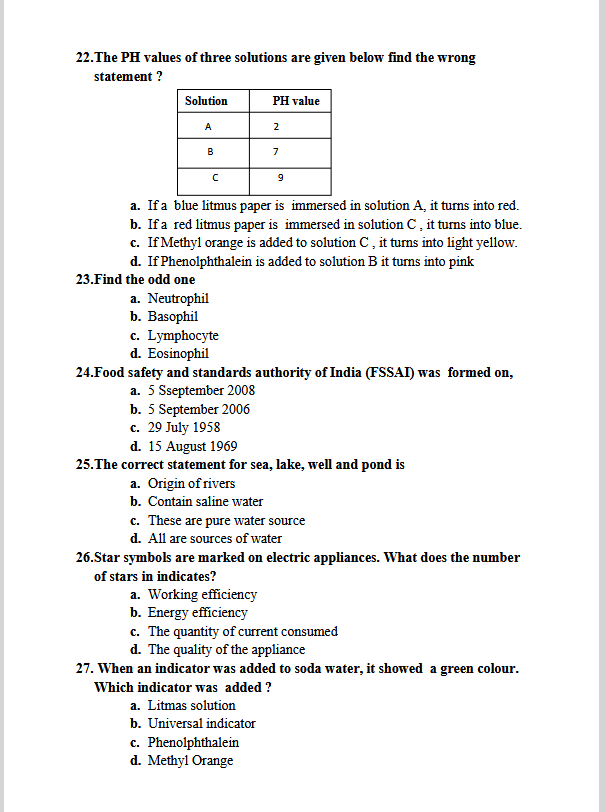 22. The PH values of three solutions are | StudyX