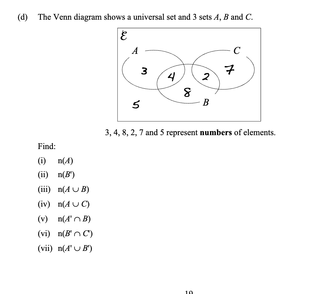 (d) The Venn diagram shows a universal set | StudyX