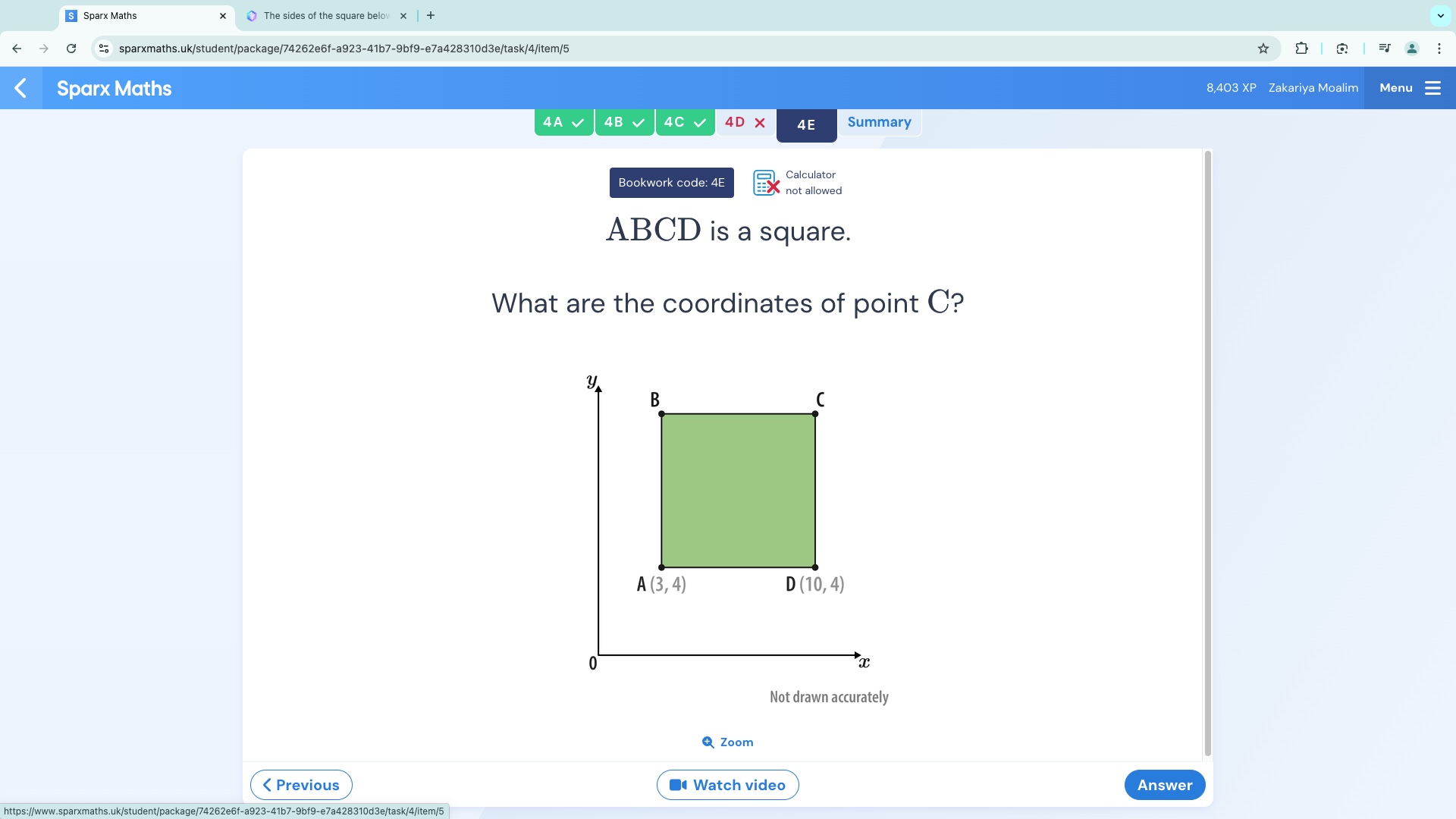 ABCD is a square What are the coordinates of | StudyX