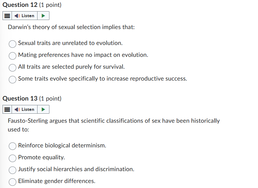 Question 12 (1 point) Darwins theory of | StudyX