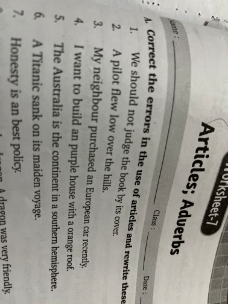 A. Correct the errors in the use of articles | StudyX