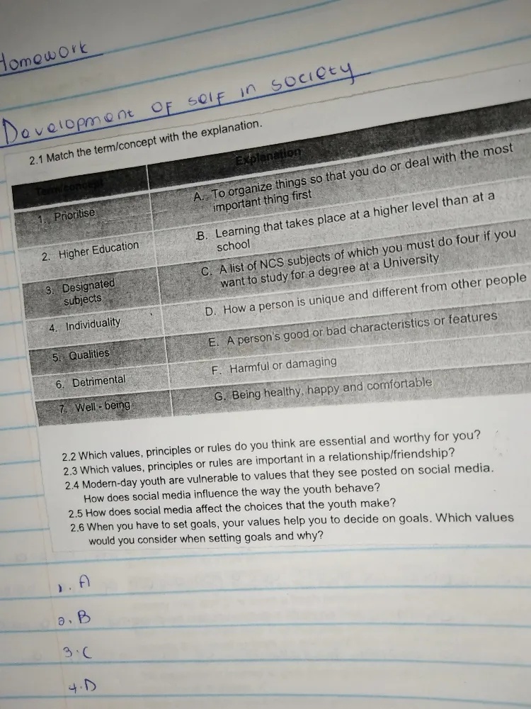 2.1 Match the term/concept with the | StudyX