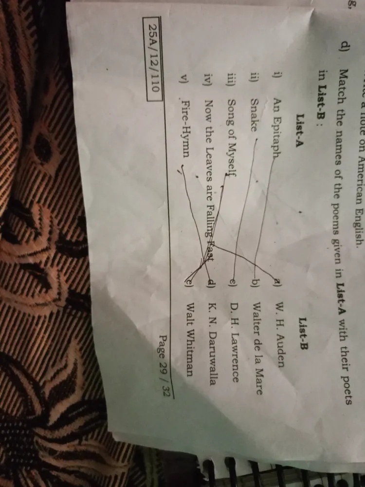 Match the names of the poems given in List-A | StudyX