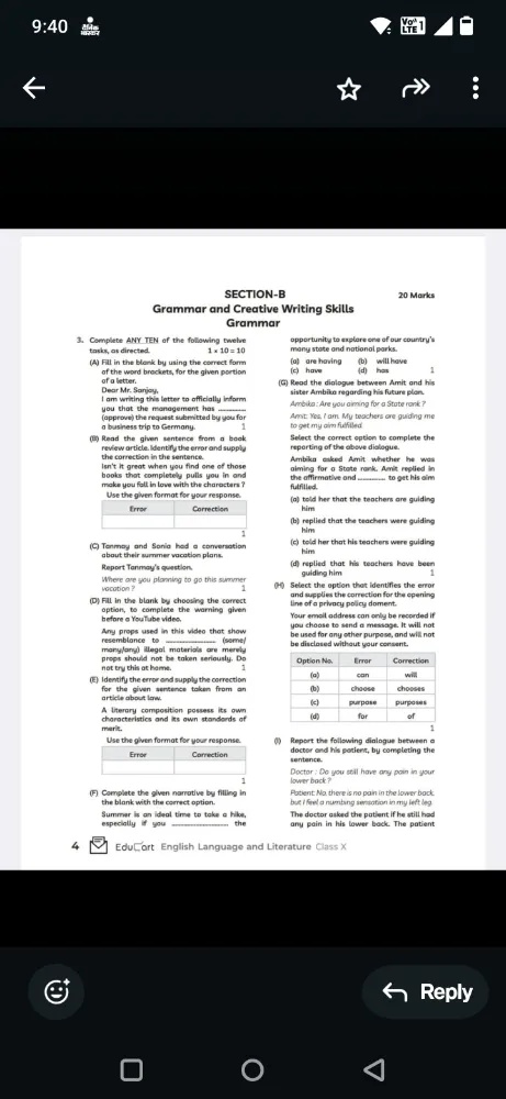 SECTION-B Grammar and Creative Writing | StudyX