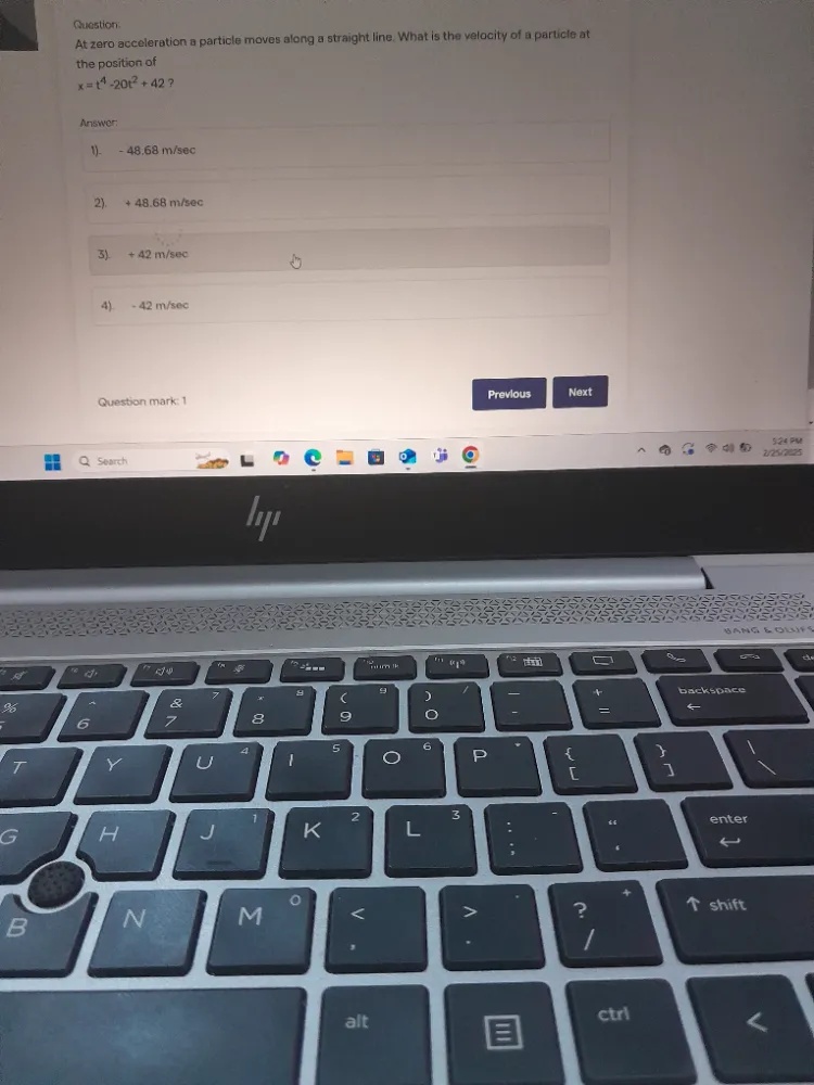 At zero acceleration a particle moves along | StudyX