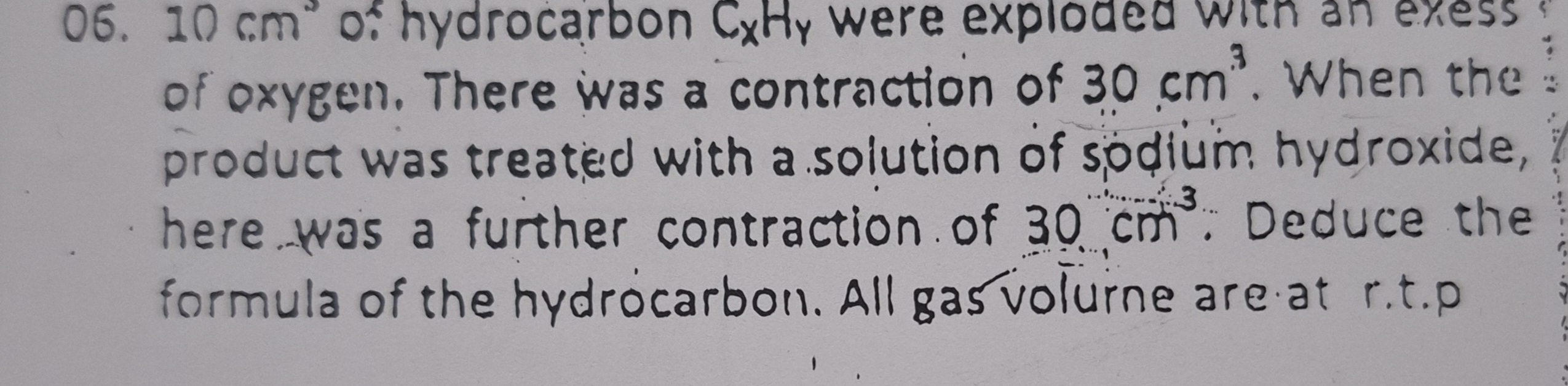 10 cm³ of hydrocarbon CxHy were exploded