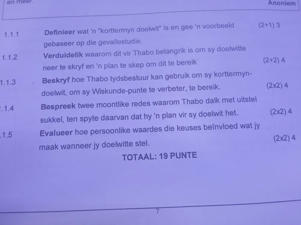 111 Definieer wat n korttermyn doelwit is en
