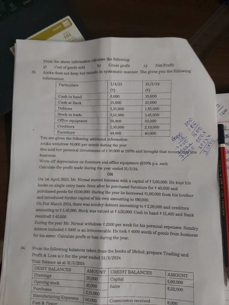From the above information calculate the | StudyX