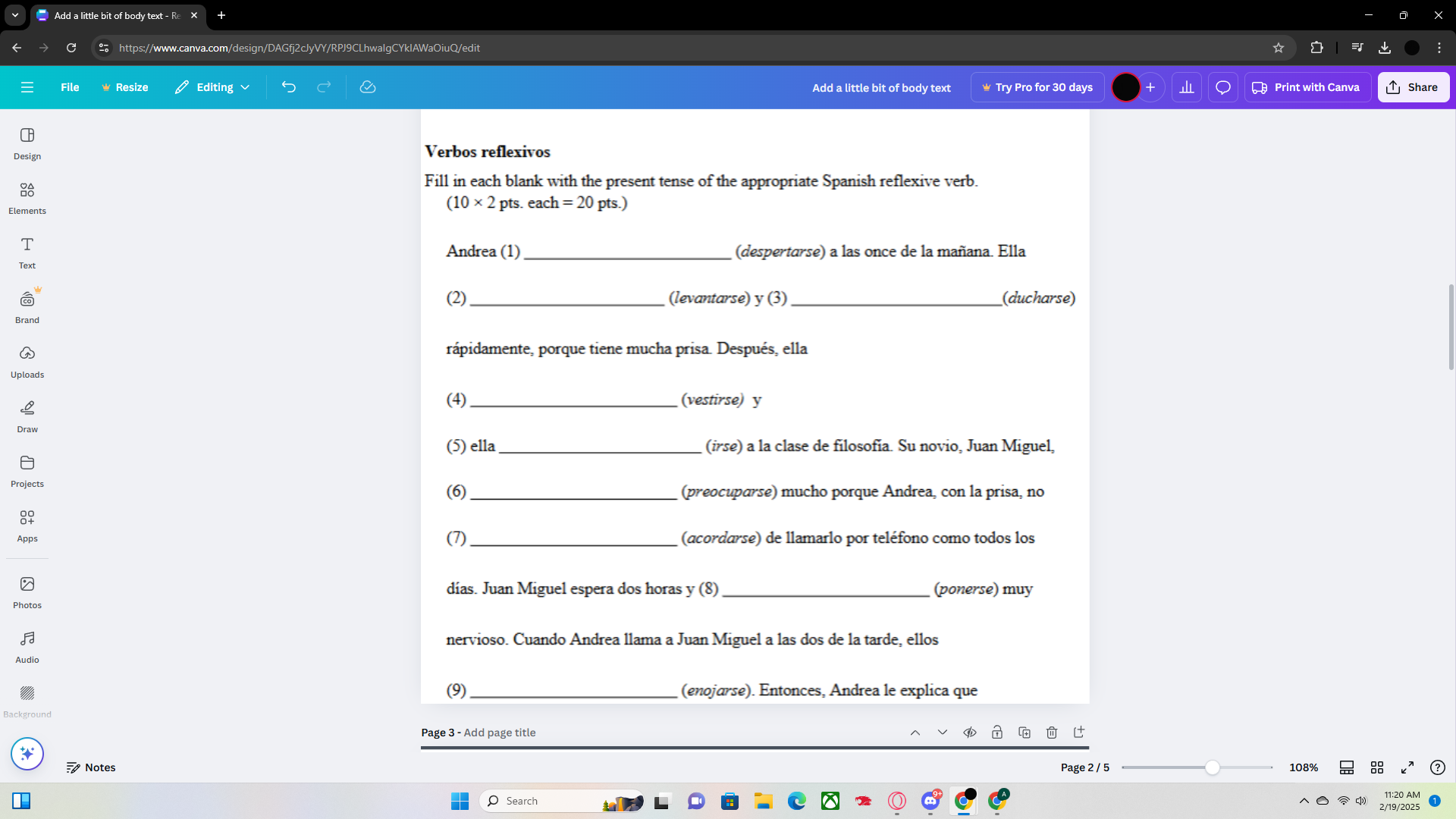 Verbos reflexivos Fill in each blank with | StudyX