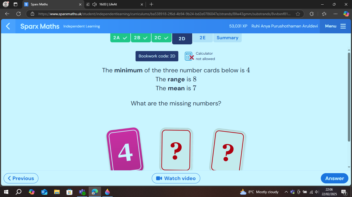 The minimum of the three number cards below