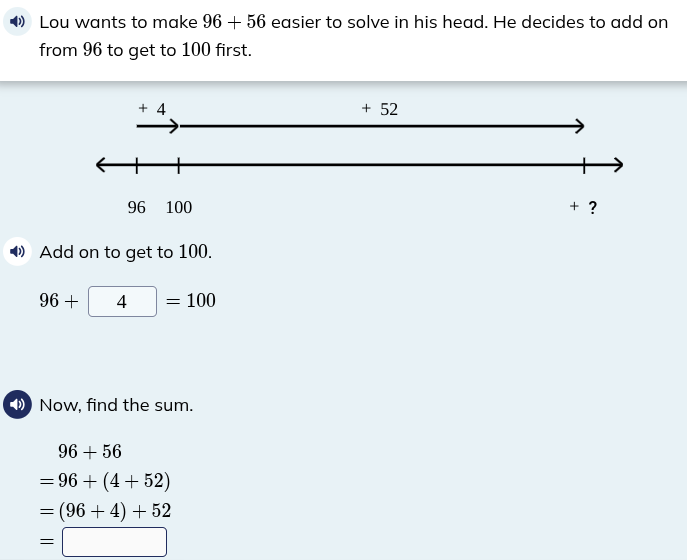 Lou wants to make 96 + 56 easier to solve in | StudyX