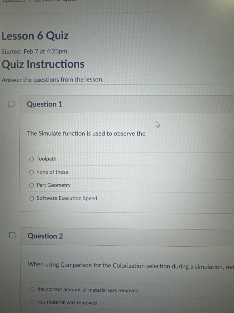 Lesson 6 Quiz Started Feb 7 at 423pm Quiz | StudyX