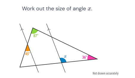 Work out the size of angle x. ![Diagram
