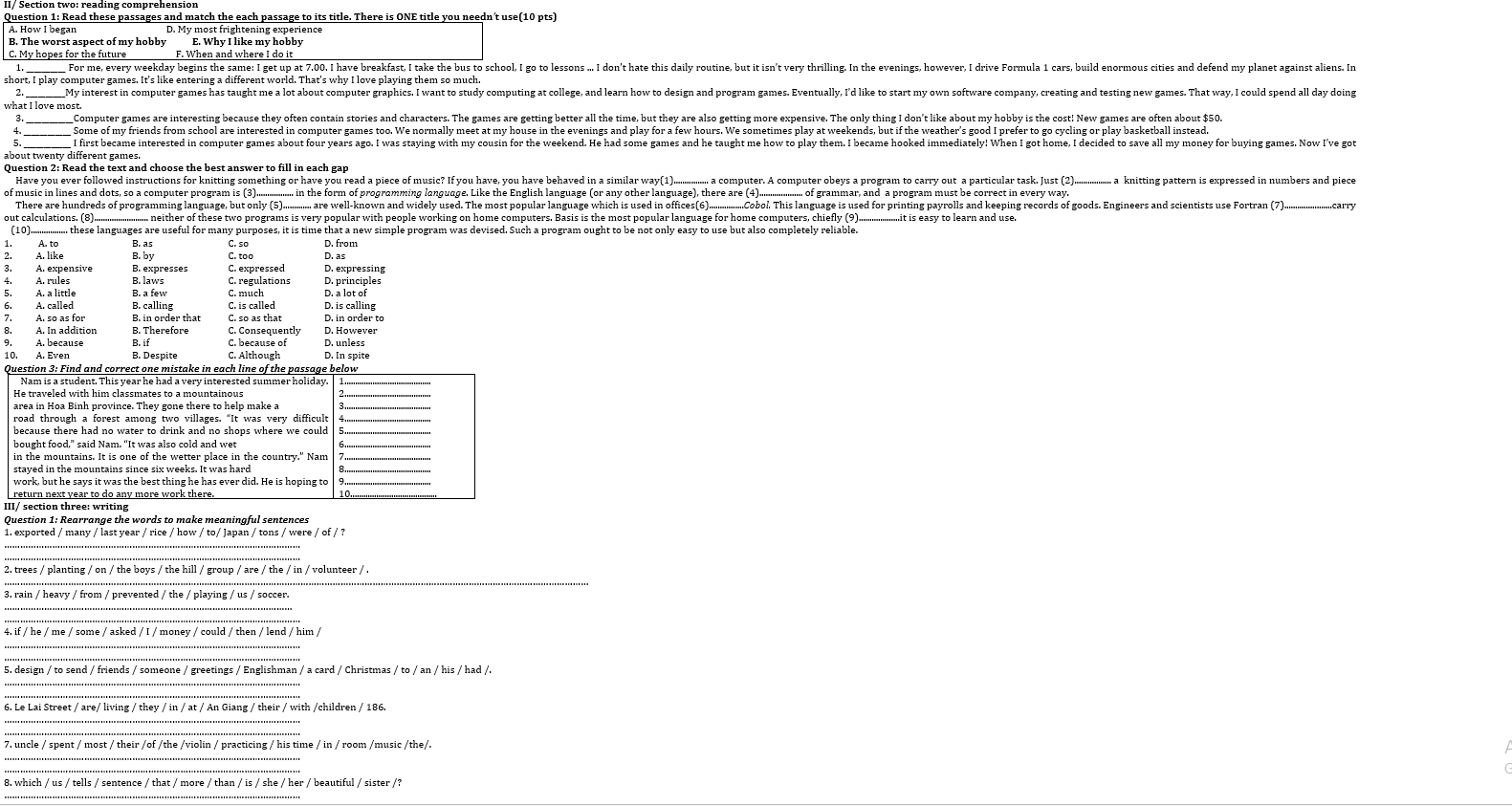 II/ Section two: reading comprehension | StudyX