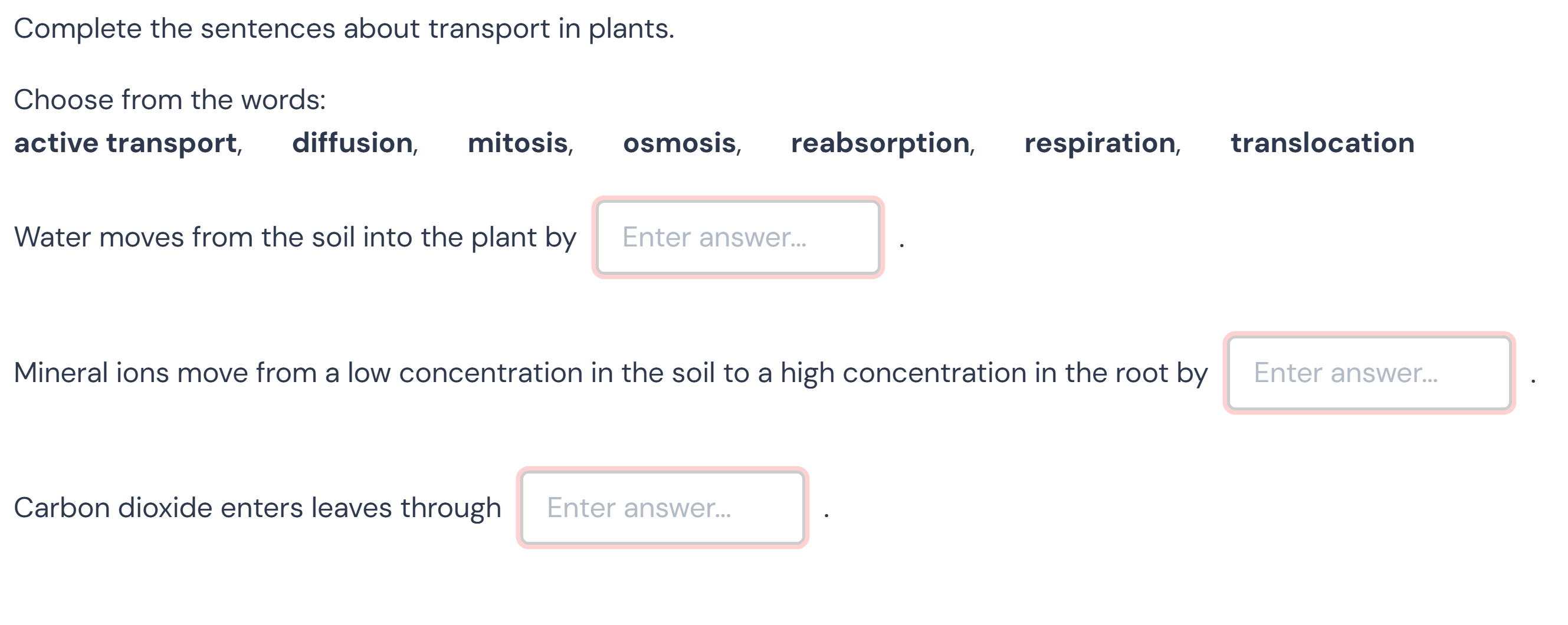 Complete the sentences about transport in | StudyX