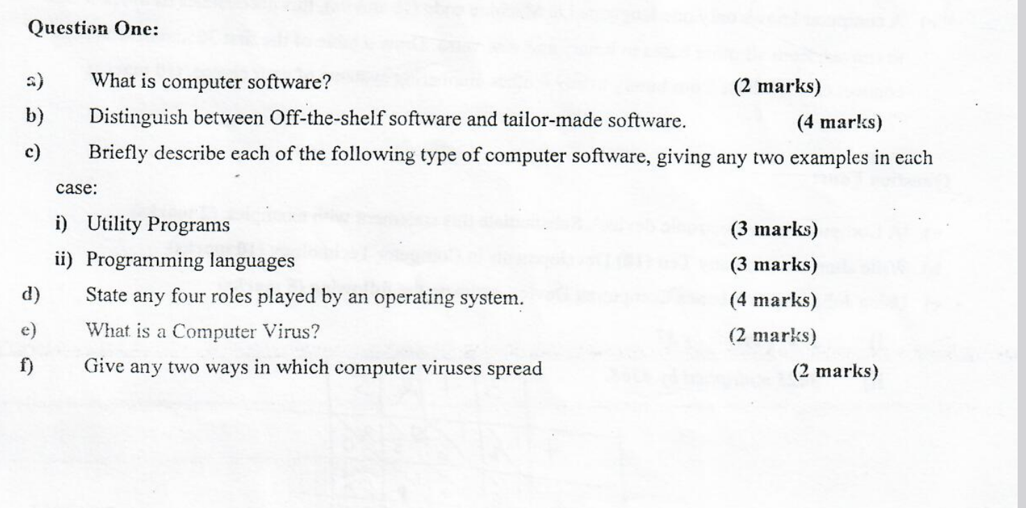Question One: a) What is computer software? | StudyX